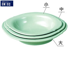 ※電子レンジには、ご使用できません。 【特徴】 ●様々な料理を盛りつけても、しっくりと合う青緑色の器です。 ●軽くて壊れにくいメラミン製の食器です。 ●食器洗浄機に使用できます。 【商品詳細】 サイズ：240×175×H55mm 耐熱温度：...