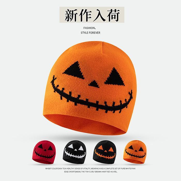 ニット帽 ハロウィン ピエロ パンプキン カボチャ かぼちゃ 帽子 男女兼用 かわいい ユニセックス 柔らかい 暖かい 伸縮性 通気性 軽量 便利 コスプレ おもしろ【カラー】オレンジ、ブラック＆ホワイト、ブラック＆オレンジ3、レッド【サイ...