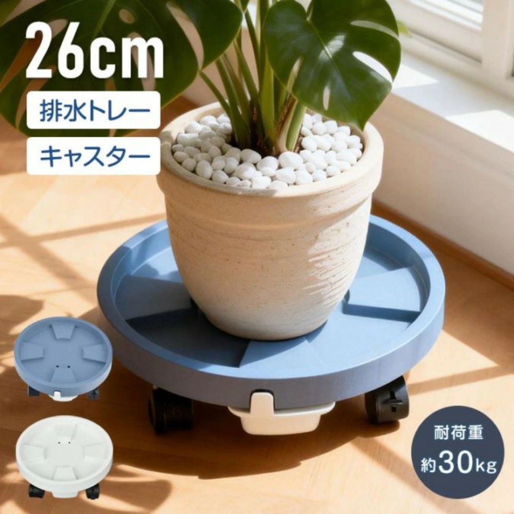 移動スムーズで重い鉢も出し入れ楽々安心のストッパー付きキャスター採用排水トレー付きで溜まった水捨て簡単丈夫なリブ加工で高い耐荷重を実現通気性良好で落下防止のフチ付き設計【商品内容】：鉢皿トレー【カラー】：ホワイト/ブルーグレー【サイズ】：(...