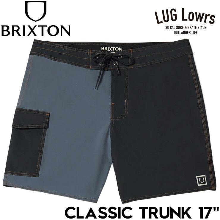 BRIXTONのボードショーツ 「 CLASSIC TRUNK 17" 」 30066 BRIXTONらしいクラシックなデザインを落とし込んだ、17インチアウトシームのボードショーツ。 サーフィンやビーチ、プールなどの水辺はもちろん、街穿き...