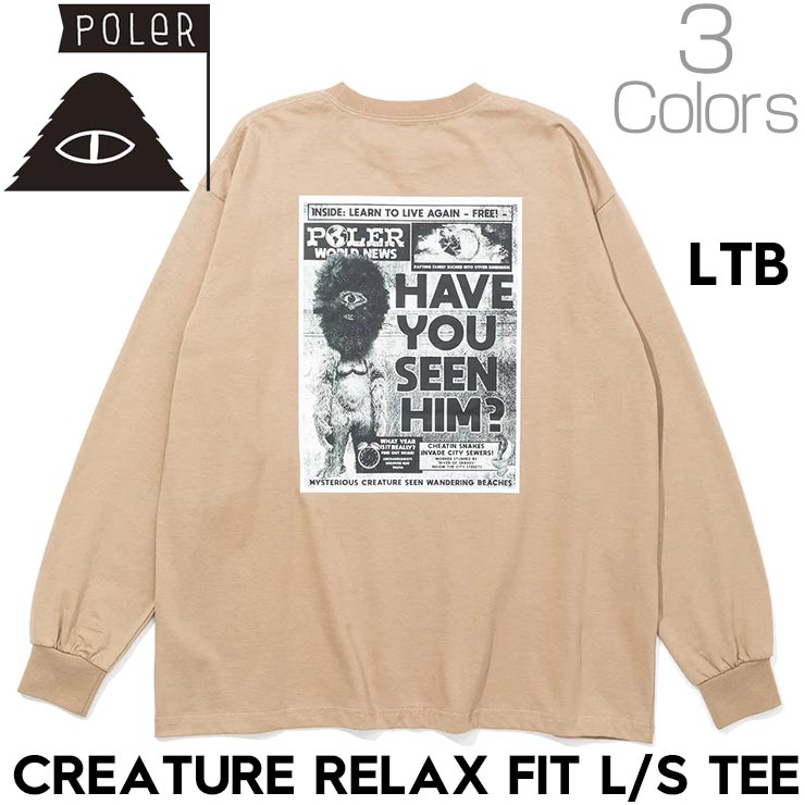 POLeR ポーラーのロンT 「 CREATURE RELAX FIT L/S TEE 」 253MCV0075 一つ目のクリーチャーがバックプリントとして落とし込まれたPOLERらしい遊び心とインパクトにあふれた1枚。 フロントはワンポイ...