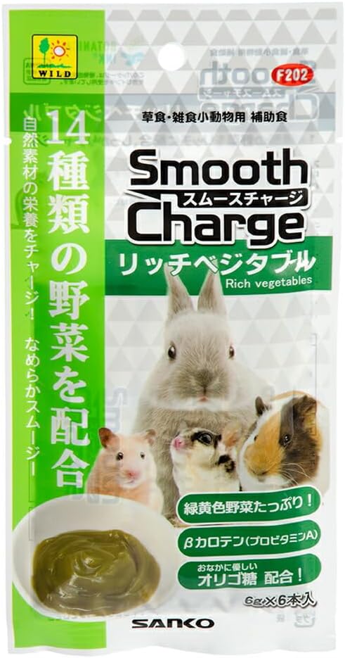 ブランド Sanko 風味 キャロット 商品の形状 ペースト 商品の重量 0.04 キログラム メーカー 三晃商会 この商品について 内容量：6g×6本パック ■原材料 混合野菜粉末(大麦若葉、ケール、ブロッコリー、カボチャ、桑の葉、セロリ...