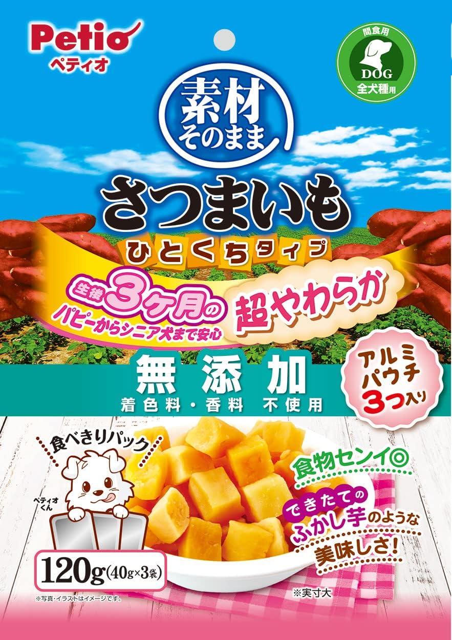 ブランド ペティオ (Petio) 風味 サツマイモ 対象年齢 3ヶ月~ 商品の形状 スティック 商品用途・使用方法 トレーニング ユニット数 120.0 グラム 商品の個数 1 パッケージ情報 バッグ 商品の重量 0.15 キログラム 推...