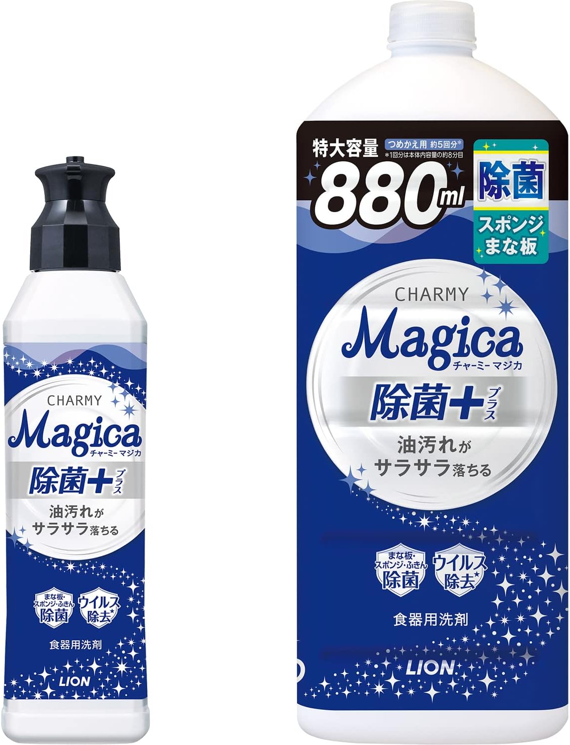 ブランド チャーミー マジカ(CHARMY Magica) 商品の形状 液体 香り シトラス 商品用途・使用方法 ディッシュセット 素材の特徴 自然 商品体積 880 ミリリットル ユニット数 1100.0 ミリリットル 推奨使用場所 食器...