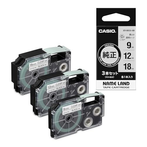 3本セット透明テープに黒文字/9/12/18mm/XR-MIXX-4M・Color:透明テープに黒文字Size:9/12/18mmStyle:3本セット・パッケージ個数:1・3本セットテープ（透明テープ黒文字 9mm 12mm 18mm幅 ...