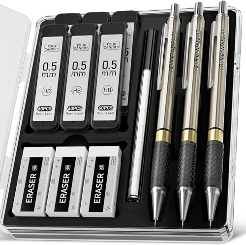 グレー/0.5/-・Size:0.5・[シャープペンシルセット]0.5mm製図用シャープペンシル3本とHB芯リフィル360本、4B消しゴム3個、消しゴムリフィル9個、プラスチック収納ケースのセットです。このシャープペンシルセットは、筆記、製...