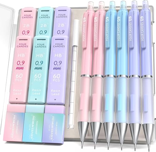 6本セット（HB&2B）黒、青、赤/0.9mm/-・Size:0.9mmStyle:6本セット（HB&2B）・精巧なセット精巧なシャープペンシルセットです！0.9mmパステルシャープペンシル6本、替え芯チューブ6本(360本)、消しゴムリフ...