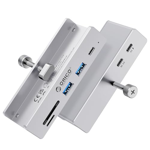 シルバー/-/-・Color:シルバー・クランプ固定式、省スペースクランプと10Gbps USB C ハブはネジで組み合わせる設計で、工具を使わずデスクやモニターに設置、省スペースのデザインです。固定する部分が可動式なところですから、カーブ...