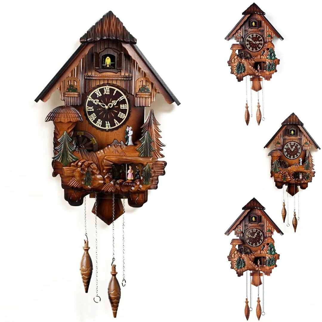 ? 無垢材素材：上質なバスウッド材を厳選し、美しい質感、硬い質感、変形しにくいという特徴を持ち、掛け時計の耐久性と安定性を確保しています。職人が卓越した彫刻技術を駆使して、時計のケース、文字盤、装飾部品などを丁寧に彫刻し、繊細な模様や質感を...