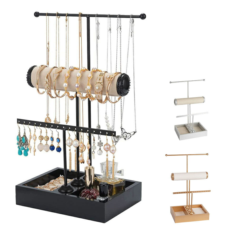【多機能ピアススタンド】お気に入りのブレスレット、ネックレス、時計をスタイリッシュに整理して飾ってください。私たちのジュエリーディスプレイのマルチレベルデザインは、すべてのジュエリーを視界に収め、簡単にアクセスできるようにします。これにより...