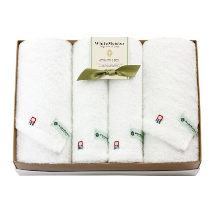 セット内容：バスタオル2枚（約50×110cm）、フェイスタオル2枚（約34×80cm）、 箱サイズ：26×38×8.8cm