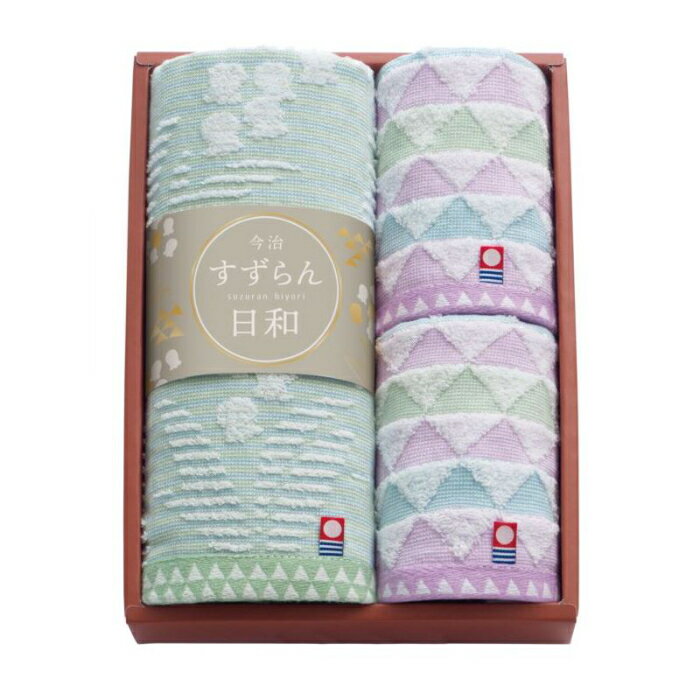 セット内容：フェイスタオル1枚（約34×75cm）、タオルハンカチ2枚（約20×20cm） 箱サイズ：26×19×4cm