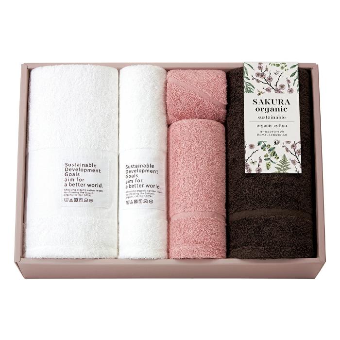 セット内容：バスタオル2枚（約60×120cm）、フェイスタオル2枚（約34×85cm）、ハンドタオル1枚（約34×34cm） 箱サイズ：26×38×8.8cm