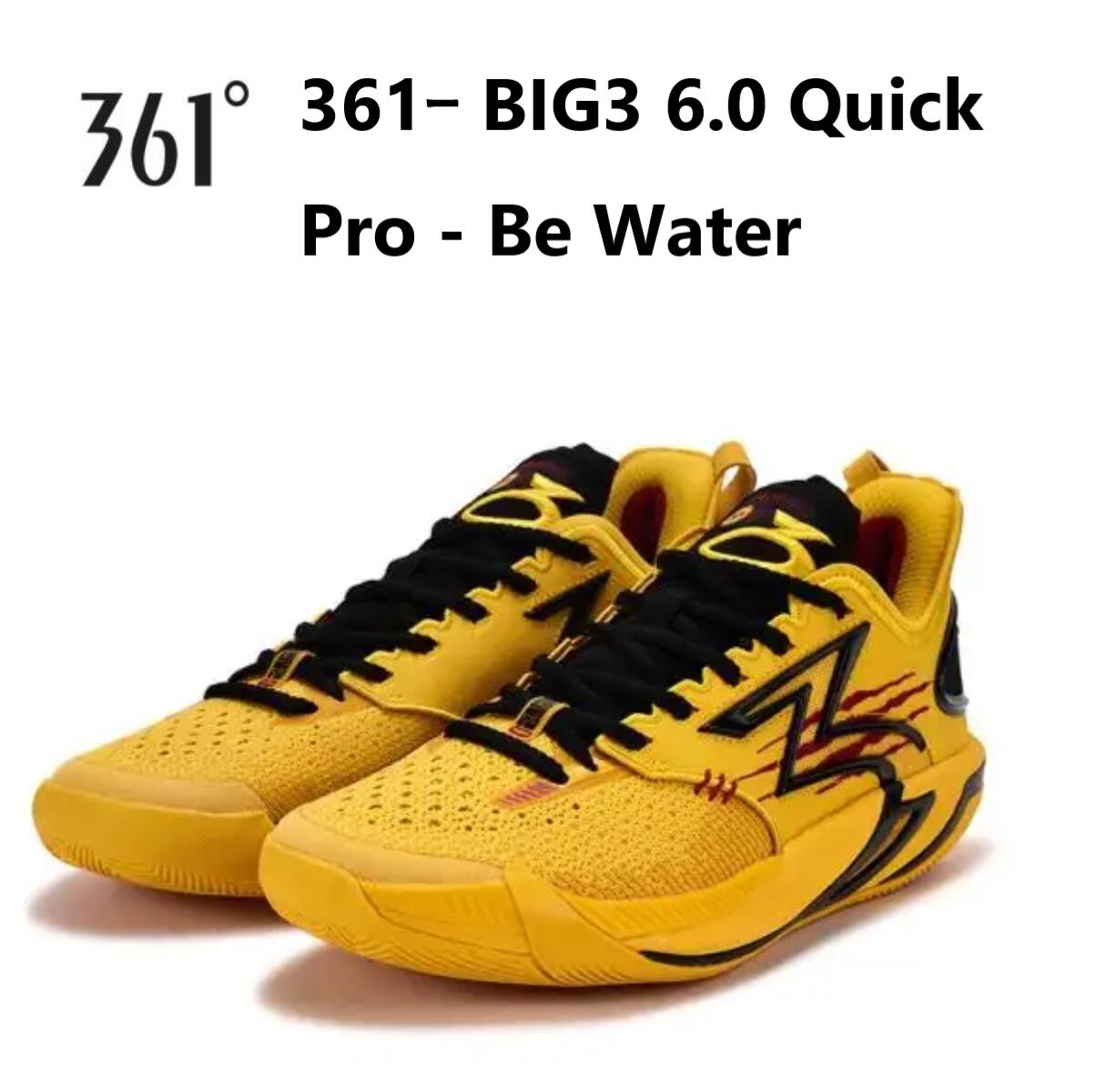 【361°】 361° BIG3 6.0 Quick Pro - Be Waterは、「水であれ」というコンセプトを中心に据えています。多層構造のグラデーションブルーの色調で、水のダイナミックな流れを表現しています。シュータンには波紋模様が...