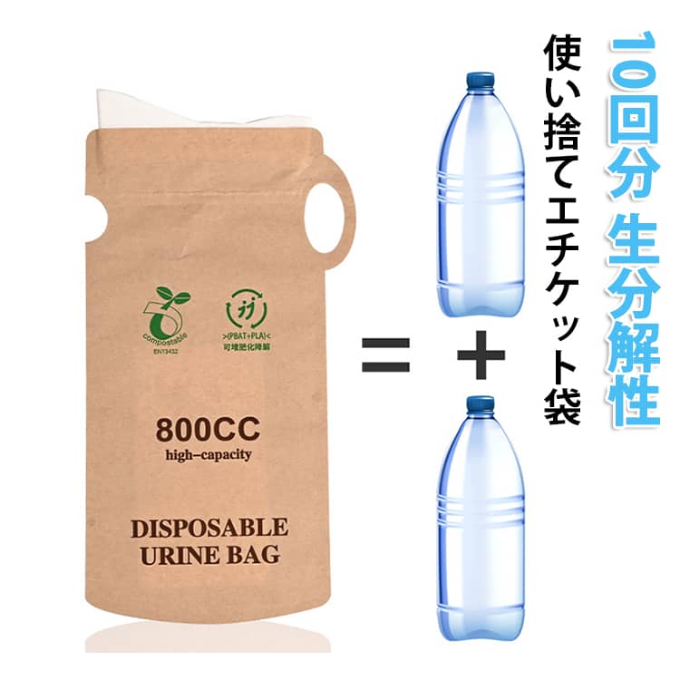 環境に配慮した生分解性素材を採用し、使用後はそのまま処理しやすい携帯トイレ。内部の吸水綿が液体をすばやく吸収し、液漏れやニオイを軽減します。約800mlの大容量タイプで、尿袋としてはもちろん、嘔吐袋としても使用可能です。折りたたみ式でコンパ...