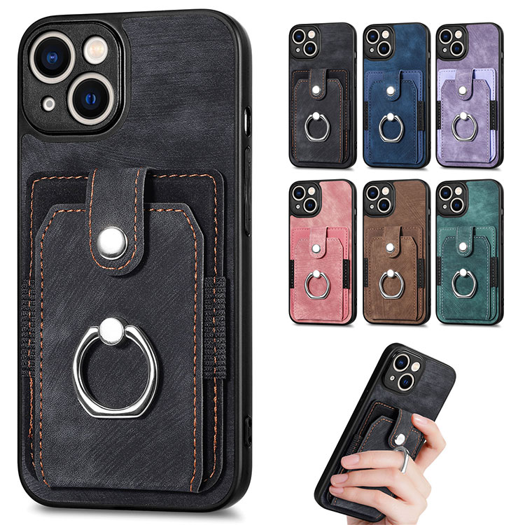 iPhone16 ケース カバー PUレザー 背面ケース 一体型スマホリング付き ストラップ付き スタンド機能 カード収納 おしゃれ かわいい Apple iPhone 16 Plus/16 Pro/16 Pro Max アップル アイフォ...