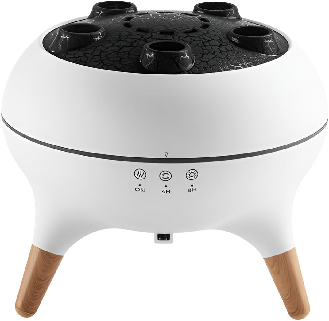 【デザイン性の高いインインテリア加湿器】水母のような繊細なフレームデザインと火山の景観を融合させたユニークな造形。5つの噴霧口から立ち上る霧が幻想的な雰囲気を演出します。底部の木目調ディテールが高級感を引き立て、リビングや寝室の装飾品として...