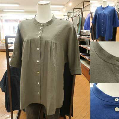 メーカー希望小売価格はメーカー商品タグに基づいて掲載しています...。oо○　○оo。......。oо○　○оo。......。oо○　○оo。... ミニハイネックの五分袖ブラウス♪ しっかりだけど柔らかい素材です 綿＆麻の混紡で涼しげ...