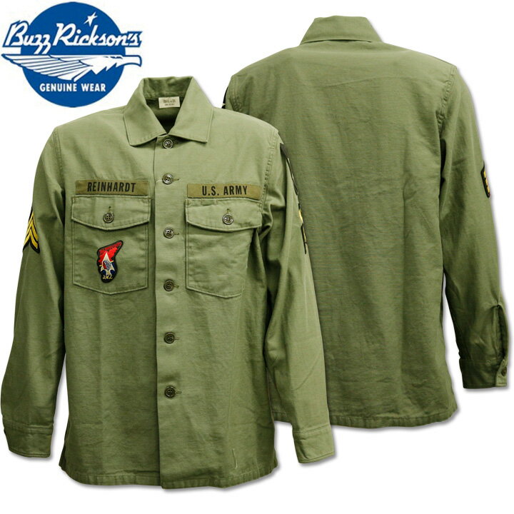 BUZZ RICKSON'S（バズリクソンズ）SHIRT MAN'S COTTON SATEEN OLIVE GREEN SHADE107『DEMILITARIZED ZONE』BR28662 米陸軍が第2次大戦から採用していたヘリンボーン...