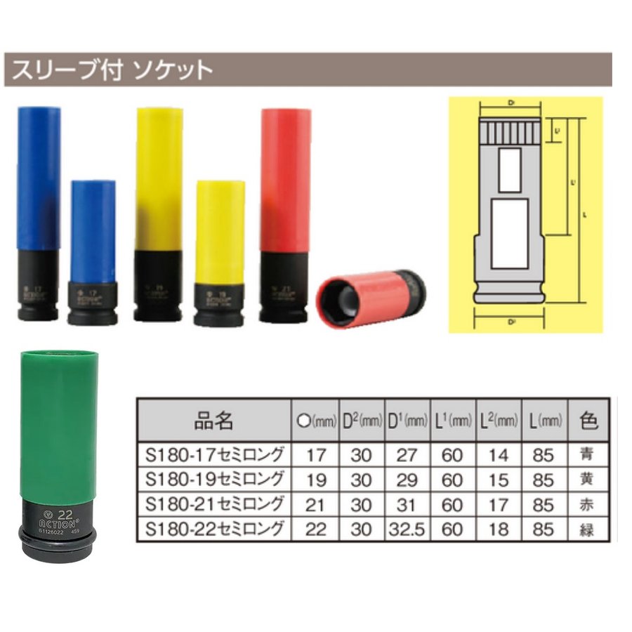 メーカー製 インパクトソケット 12.7sq セミロングソケット ホイールナットソケット 安心のメーカー製 TIPTOP 小さな部品ですがですが、作業効率に直結します。 プラスチック製のスリーブ付でアルミホイールや装着部を傷つけることなく作...