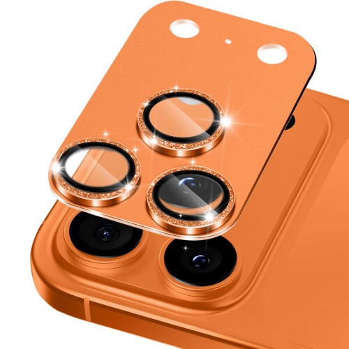 (ToVioc) カメラフイルム iPhone 17 Pro 対応 キラキラ カメラ保護 アイフォン17 Pro レンズカバー (オレンジ) [対応機種] 対応iPhone 17 Pro専用 一体型設計。 個別ではなく一体型のカバーで、全カ...
