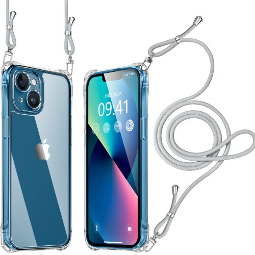iPhone 13 ケース ショルダー クリア 耐衝撃 レンズ保護 あいふぉん13ケース 肩掛け 首かけ 斜めがけ 縄掛け カバー 調節可能な 透明 落下防止 縦/横 紛失防止 2WAY （グレー） 【対応機種&アフターサービス】iPhon...