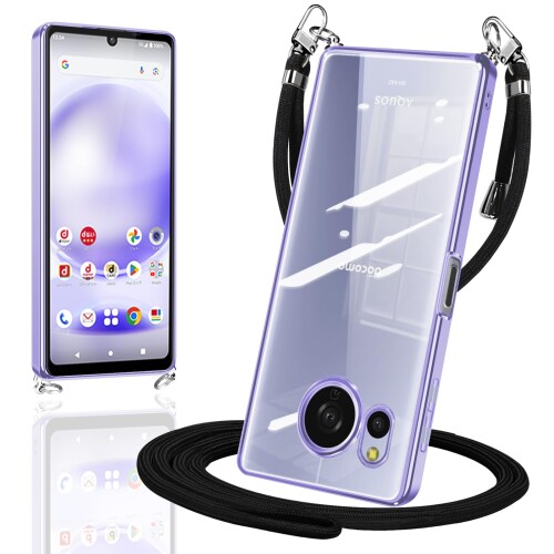 AQUOS sense8 ケース クリア ショルダー TPU SH-54D SHG11 カバー スマホケース 透明 肩掛け 首掛け 斜めかけケース 薄型 耐衝撃 メッキ加工 TPUバンパー(ライトパープル) 【ネックレスケース】シリコンケー...