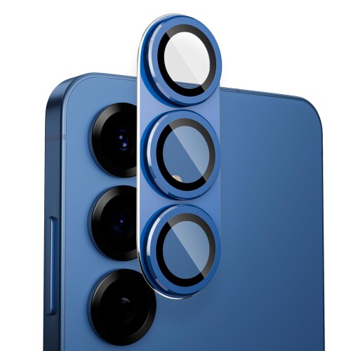 レンズカバー Samsung Galaxy S25用 カメラフィルム アルミ合金製 9H強化ガラス 傷防止 レンズ保護 耐衝撃 S25用 カメラ保護 高透過率 黒縁取り 露出オーバー防止 カメラレンズプロテクター ブルー 【対応機種】S25...