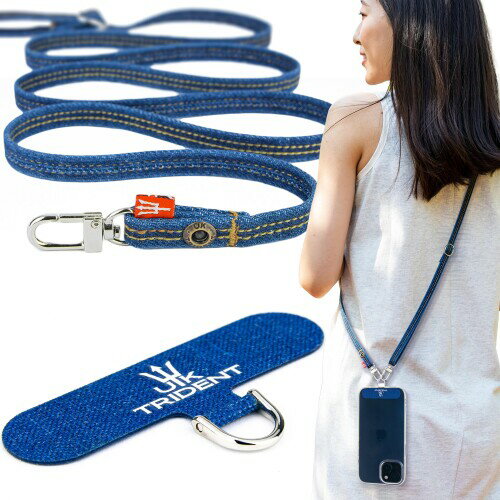 UK Trident デニム スマホショルダー ストラップ + ストラップホルダー セット 携帯ストラップ ネックストラップ UK Tridentオリジナルデザインの「ショルダーストラップ(綿100%デニム使用)」と「ストラップホルダー(ナ...