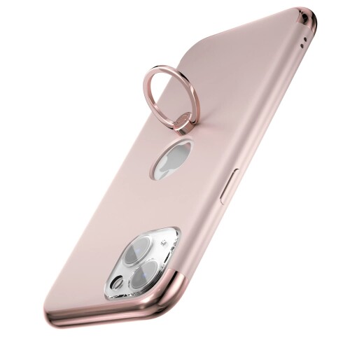 S Segoi Compatible with リング ケース iPhone14 ケース リング付き 3パーツ式 スタンド機能 衝撃防止 薄型 携帯カバー (ローズピンク) 【対応機種】14 スマートフォン専用保護カバー。シンプルな3段式結...
