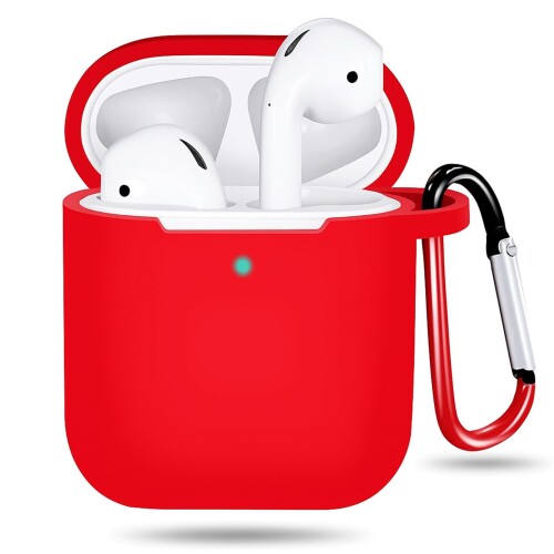 ANYOI 対応 AirPods ケース 超極薄 液状シリコン素材 LED可視 耐衝撃 防水 防塵 軽量デザイン ワイヤレス充電対応 傷防止 紛失防止 シンプルスリム カラビナ付き(レッド) 【対応機種】AirPods 専用です。あらかじめ...