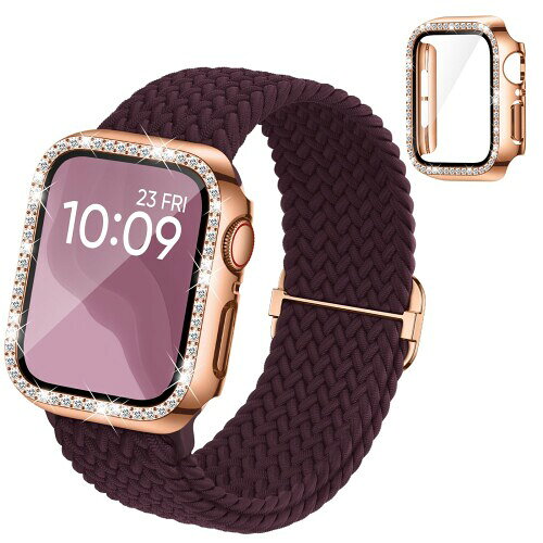 コンパチブル Apple Watchと互換性のあるバンド 編みナイロン製アップルウォッチ バンド Apple Watch キラキラ カバー付き 互換用のiWatch Bandとケース 一体型 44mm クリスタルダイヤ付き アップルウォッチ...