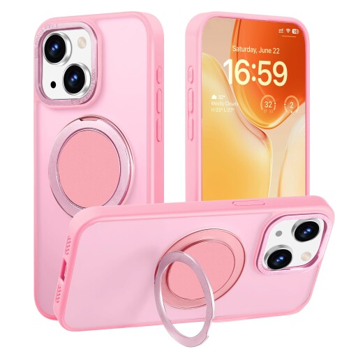 Mcoifull iphone 15用のケース、マグネット搭載、ワイヤレス充電対応、耐衝撃、マット感、半透明、指紋防止、アジャスタブルスタンド、ピンク 【捻れば最適な角度】精密な機械工学により、捻るたびに機械式腕時計の巻き上げのようなカチッ...