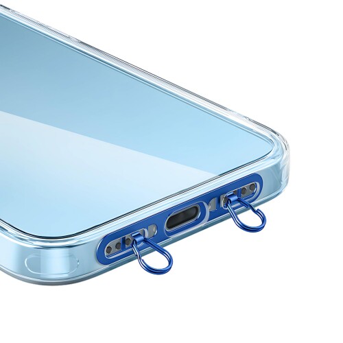ストラップホルダー 2口ダブルリング 極薄0.4mm ステンレス製 充電干渉なし 回転防止 落下・紛失防止 iPhone 16/15/14/13/12 対応 スマホアクセサリー (サファイアブルー) 回転しない安定感:2点で吊るすダブルリン...
