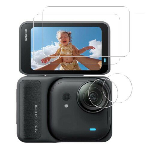 対応 Insta360 GO Utra ガラスフィルム 対応 Insta360 GO Utra フィルム インスタ360 go utra 保護フィルム 2枚 + レンズ保護フィルム 2枚 強化ガラス キズ防止 耐衝撃 飛散防止 全面保護 厚...