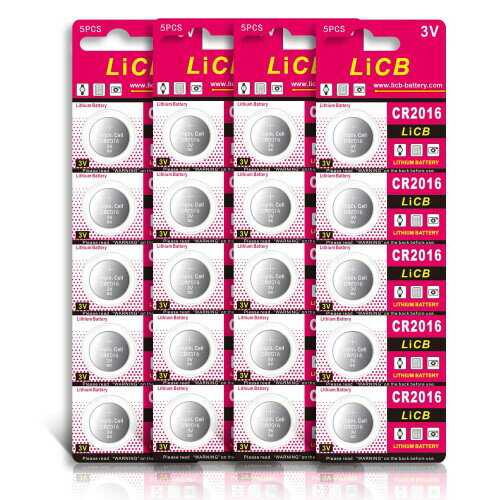 LiCB 20個入 CR2016 リチウム ボタン 電池 3V 2016 コイン形電池 水銀ゼロシリーズ 「電池の特徴」高品質CR2016電池サイズ:20mm1.6mm 電圧:3V 重量:1.8g　1セットに20個入り　水銀ゼロシリーズ　 ...