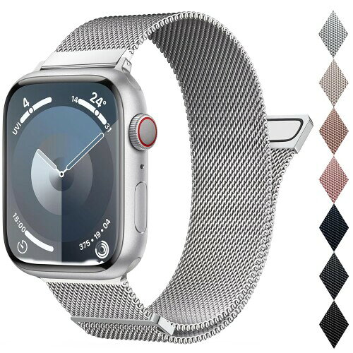(OULUOQI) アップルウォッチ用のバンド コンパチブル 49mm 46mm 45mm 44mm 42mm 41mm 40mm 38mm ステンレス ベルト 長さ調節 男女兼用 マグネット 留め金 メッシュ 通気 Watch Serie...