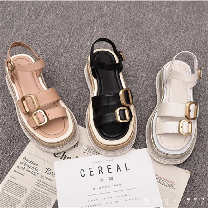 シューズ 靴 サンダル 3色 ローヒール 厚底 丸トゥ ラウンドトゥ 可愛い 大人可愛い きれいめ シンプル カジュアル シック コンサバ 華やか 大人 上品 おしゃれ お洒落 こなれ感 高見え ラフ ヘルシー 無地 夏 10代 20代 3...