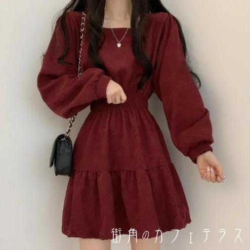 ミニワンピ 3色 長袖 ラウンドネック Aライン フレア プルオーバー ステッチ 縫い目スタイルアップ 可愛い 大人可愛い シンプル 無地 秋 レディース 女性用 デート お出かけ 女子会 お呼ばれ 休日 お茶会 着回し 普段使い ファッシ...