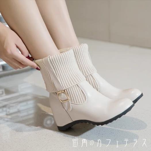 ニットブーツ 3色 リブニット 伸縮性 靴 ハイヒール アーモンドトゥ ベルト レザー 異素材ドッキング 可愛い 大人可愛い きれいめ シンプル カジュアル シック コンサバ 華やか 大人 上品 おしゃれ 主役級 こなれ感 無地 冬 お呼ば...