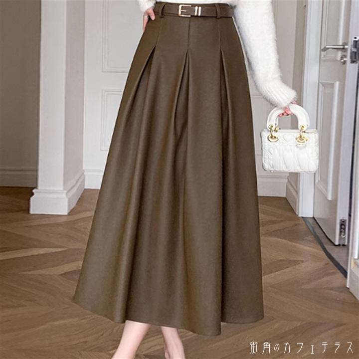 スカート 2色 ロングスカート マキシスカート Aライン フレア ロング マキシ ハイウエスト PU フェイクレザー レザー 革 合皮 光沢 つや かわいい 大人可愛い 大人女子 こなれ感 シンプル カジュアル 大人 上品 おしゃれ お洒落...