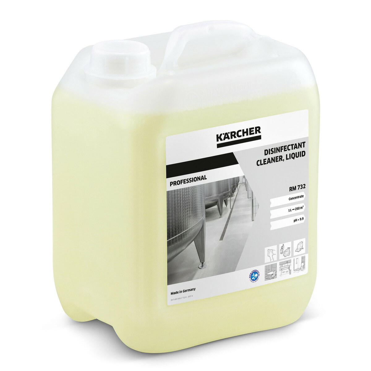 ケルヒャー業務用除菌洗浄剤です。厨房機器の洗浄と除菌に。除菌と洗浄が同時に行えるため作業時間とコストを同時に削減可能です。食品加工整備、農業整備、学校等の公共施設に。※要使用前の簡易洗浄。食品に触れる部分はよくすすぐこと。温水使用は60℃まで。