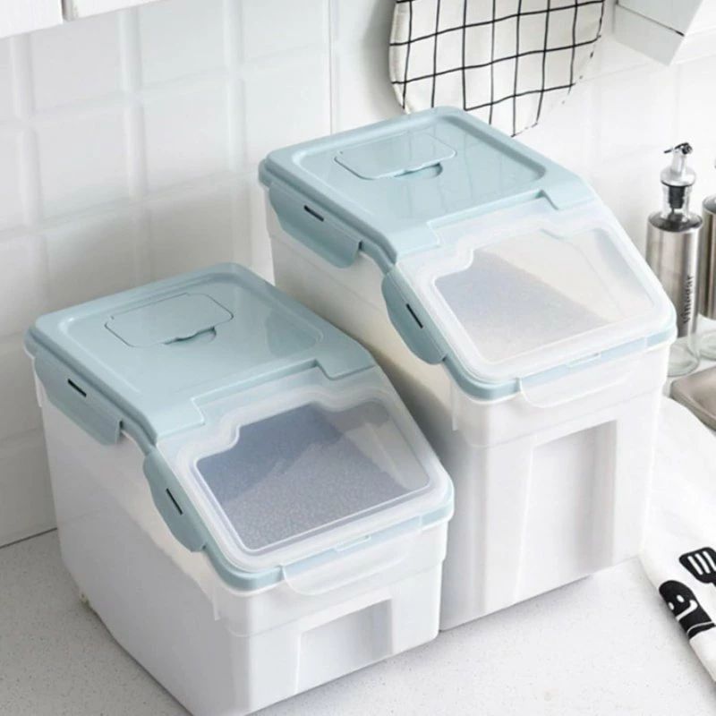 - カラー：ブルー、ミント、緑- 容量: 5kg、10kg、15kg、25kg- サイズ：23*35.5*19.5cm、23*35.5*27cm、23*35.5*36.5cm、28*40*40cm - 食品級PP材質を採用- 気密性の高い密...