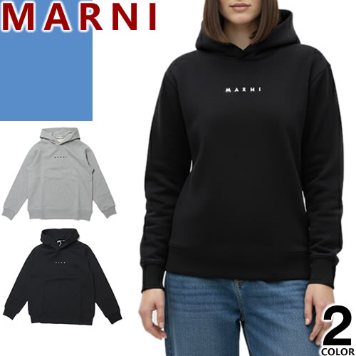 送料無料 マルニ MARNI パーカー プルオーバーパーカー スウェット キッズ レディース 2025年秋冬新作 ロゴ プリント ブランド 綿100% おしゃれ 秋 冬 春 黒 ブラック グレー COTTON HOODIE WITH MAR...