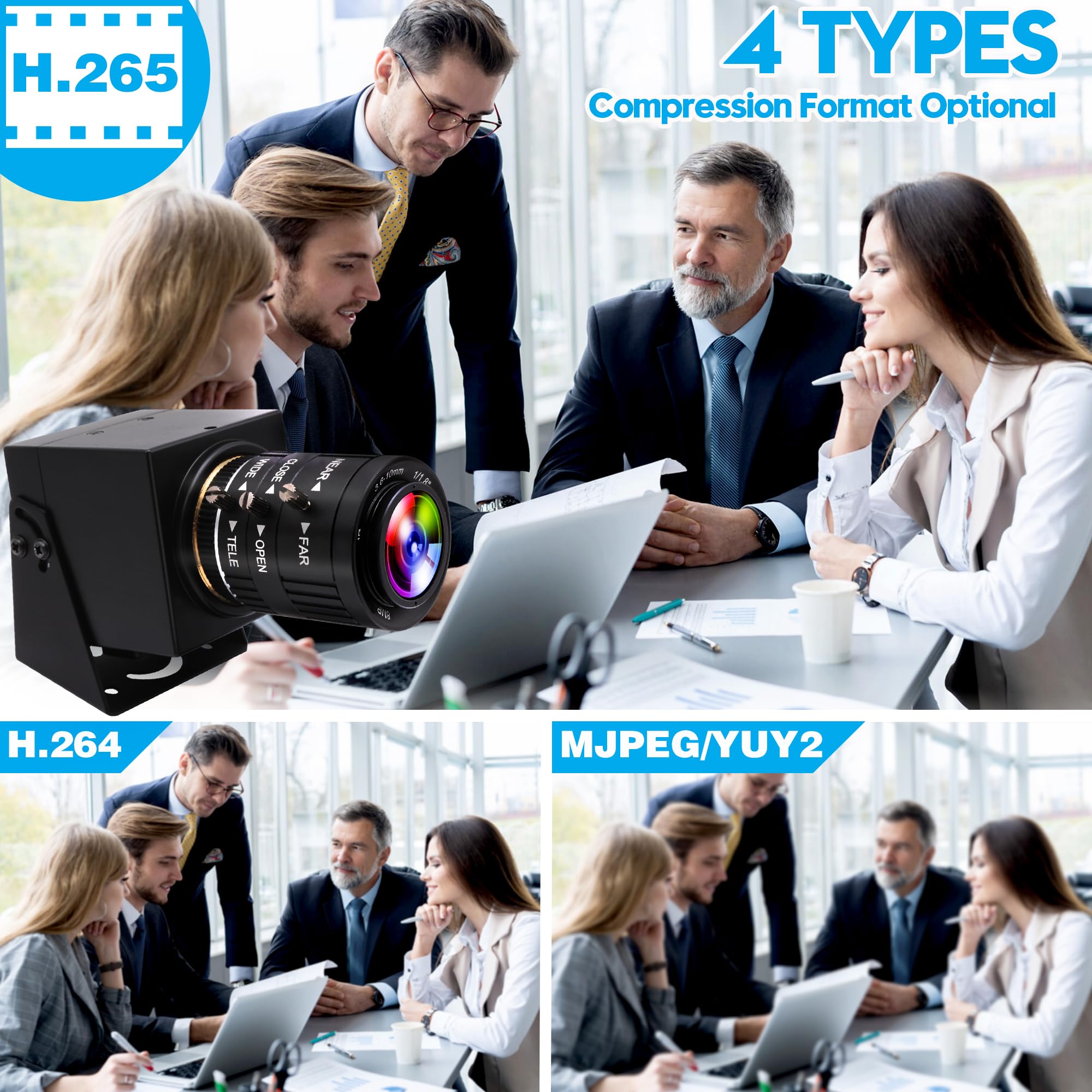 ・4K USB & HDMI マニュアルズームカメラ、USB Type-C 電源供給、Type-C & HDMI 同時ディスプレイ。・あらゆる種類の距離撮影用の2.8-12mm可変焦点カメラ、レンズを回転させることでズーム、明るさ、鮮明さを...