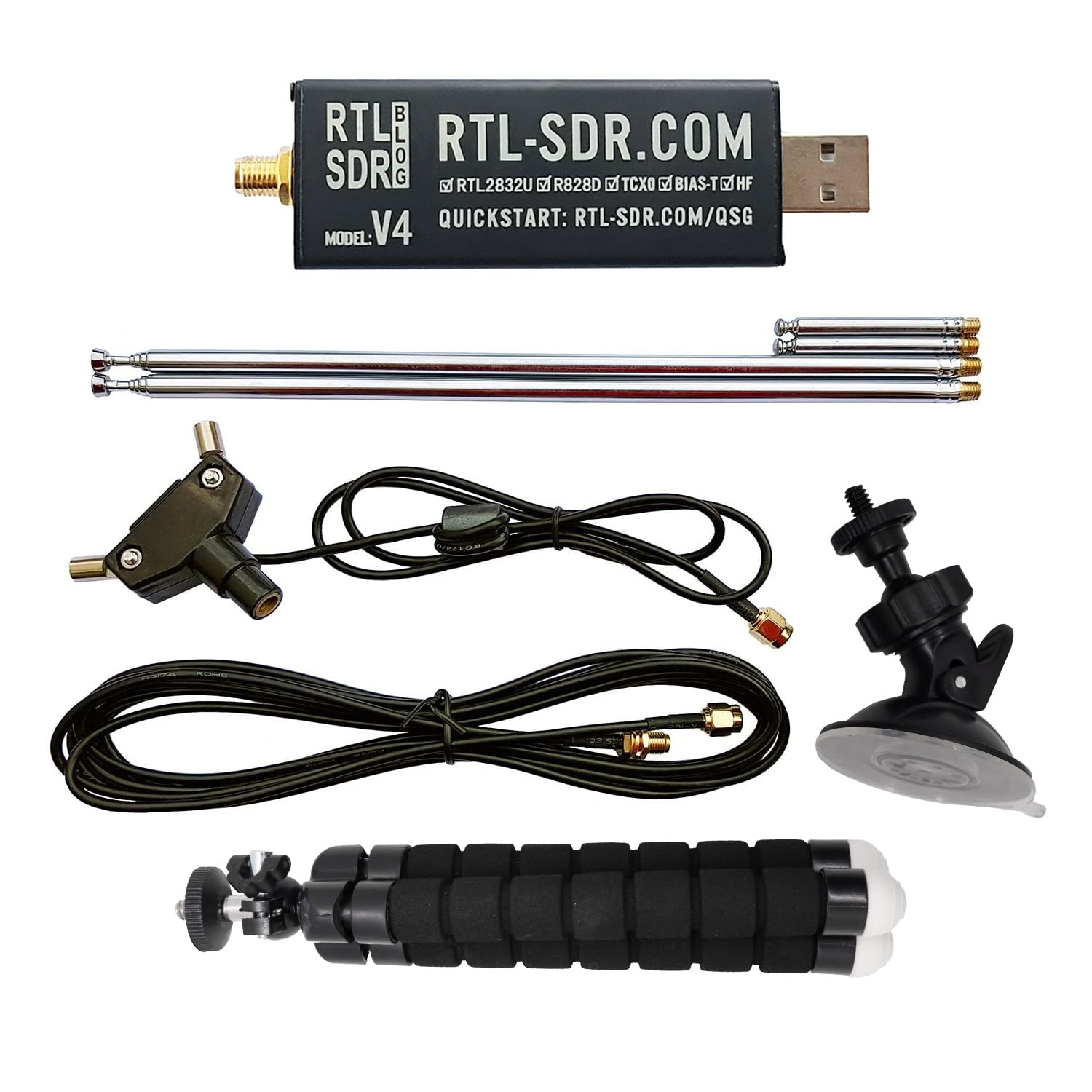 ・RTL-SDR Blog V4 R828D RTL2832U 1PPM TCXO HFバイアスティーSMAドングル1個と多目的ダイポールアンテナキット1個が含まれています・R828D チューナーの使用、内蔵 HF アップコンバーター、改善...