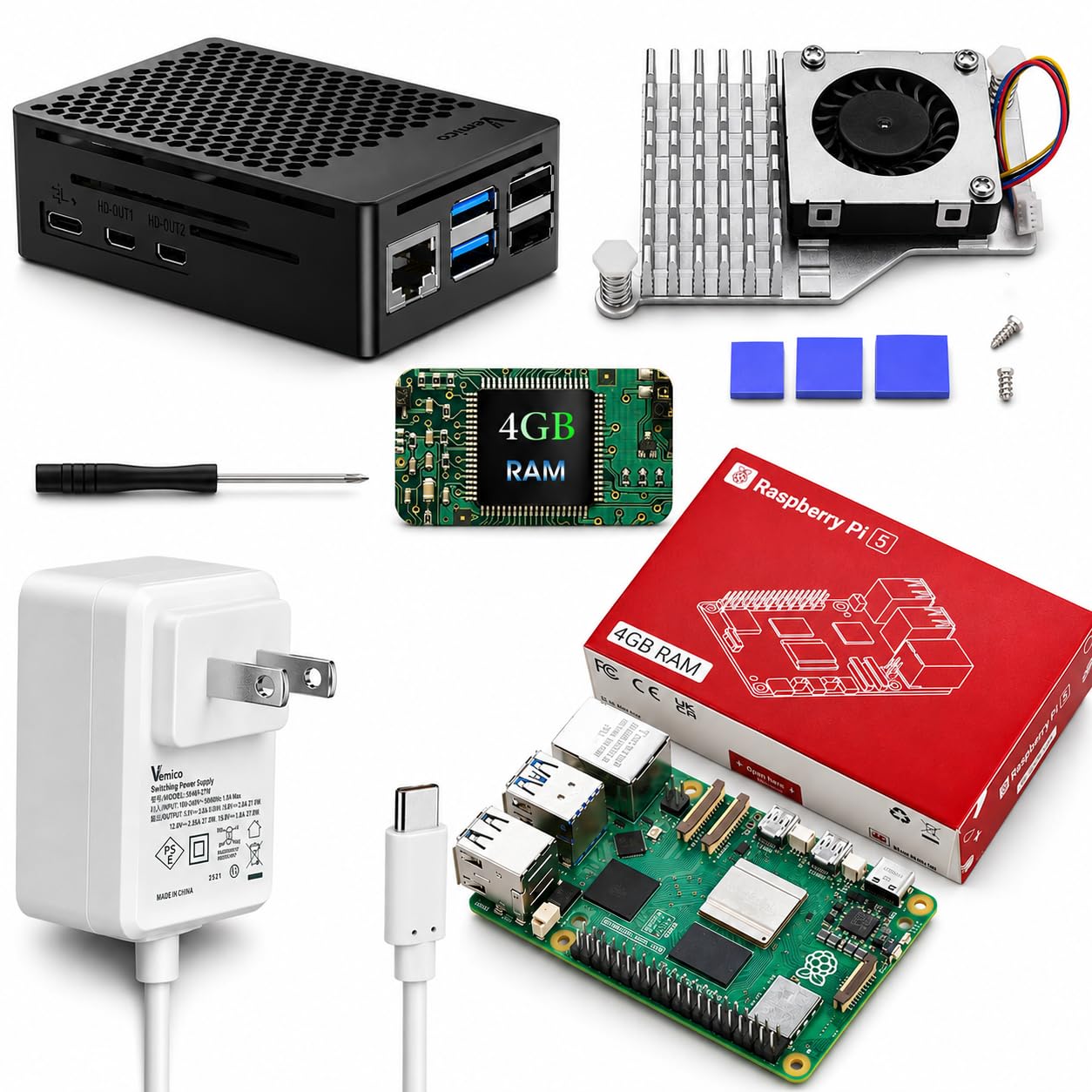 ・・【4GB大容量次世代上位モデル】Vemico For Raspberry Pi 5 4GBは、Broadcom BCM2712（Cortex-A76 クアッドコア 2.4GHz）とVideoCore VII GPUを搭載し、前世代と比べ...
