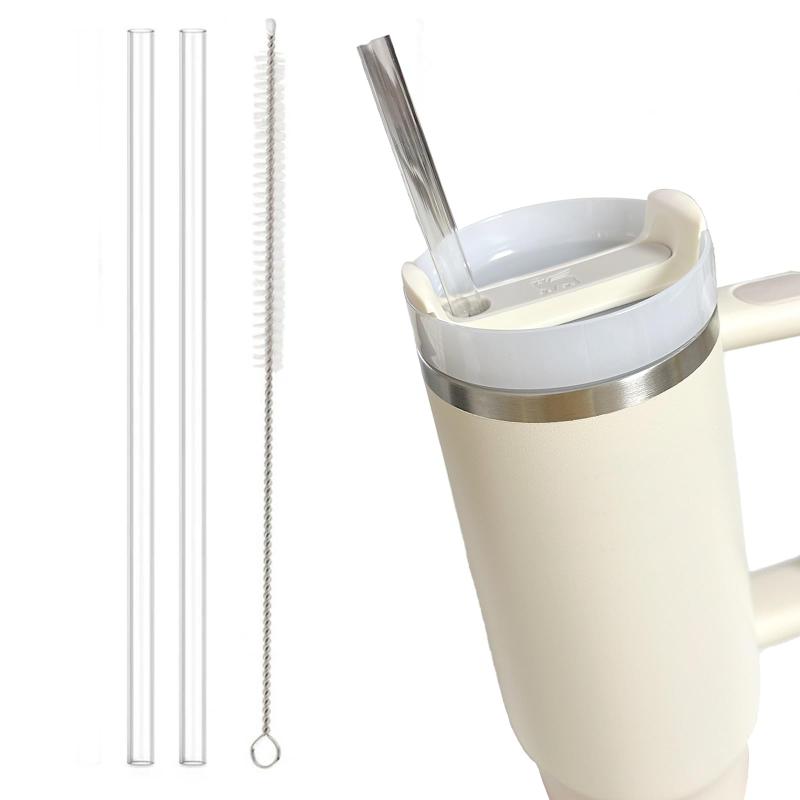 SCLAB プラスチックロングストロー 約300mm 2本 BPAフリー ＋ ブラシ1本 返し利用可能 飲料 繰り返し利用可能 健康 持ち運び簡単 洗浄ブラシ付き スタンリー交換 stanley 長いSCLAB プラスチックロングストロー ...