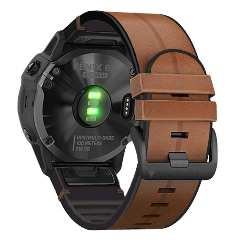 YOCAHU QuickFit 22 mm 汎用 交換本革シリコンハイブリッドデザインの通気性ストラップ バンド ベルトfor Garmin Fenix 8 47mm / epix Pro 47mm, Fenix 7/ EPIX 2/ Fe...