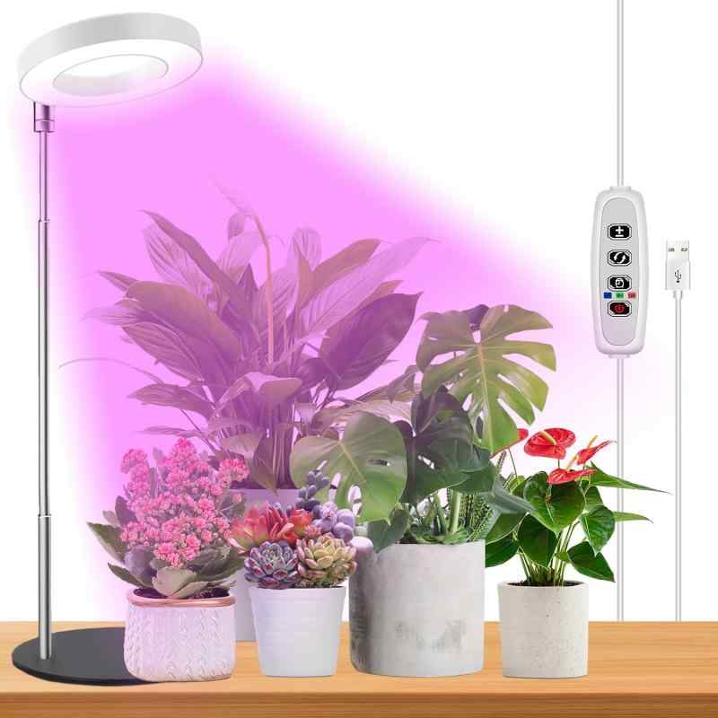 abzdfty 植物育成ライト LED 観葉植物ライト 3種類のランプビーズ（温白/赤/青） 10段階の調光 定時機能（3H / 9H / 12H） 高さ調節可能 省エネ 低消耗 太陽光模擬 USB給電 金属ベース付き【3種類のライト】植物...
